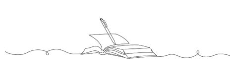 펼쳐진 책을 펜으로 1회 연속 선화 학교 및 도서관에서 간단한 선형 스타일로 공부하는 교육 편집 가능한 획으로 초안 비즈니스 작성 낙서 윤곽선 벡터 일러스트 레이 션