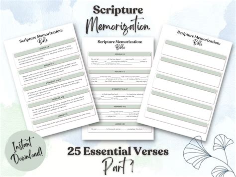 Scripture Memorization 25 Essential Verses Part 1 Printable A5