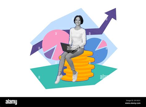 3d Retro Abstract Creative Artwork Template Collage Of Positive Successful Young Businesswoman