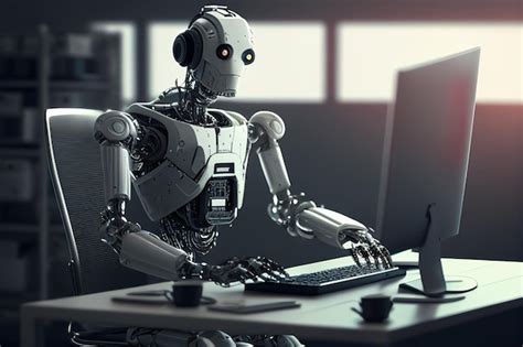 Premium Ai Image A Robot Sits In Front Of A Computer Monitor