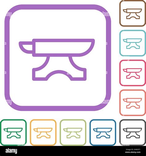 Anvil Outline Simple Icons In Color Rounded Square Frames On White