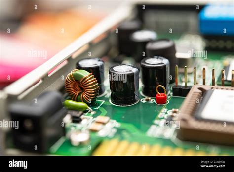 Detailed View Of A Modern Electronic Circuit Board Featuring Capacitors