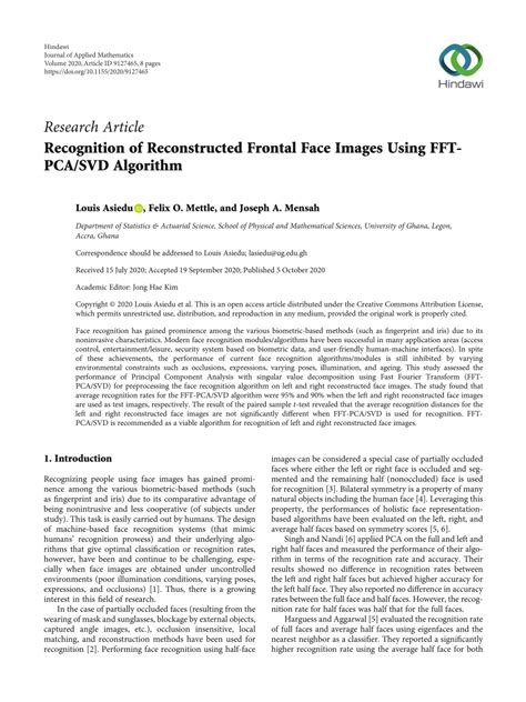 Pdf Recognition Of Reconstructed Frontal Face Images Using Fft Pca