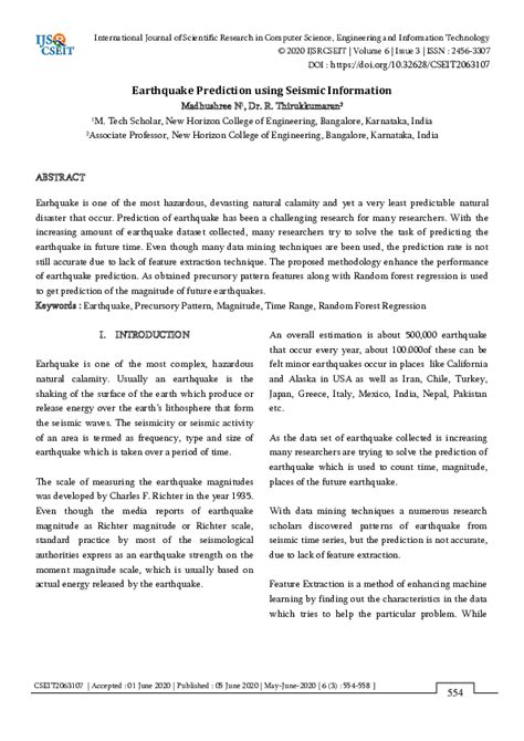 Pdf Earthquake Prediction Using Seismic Information