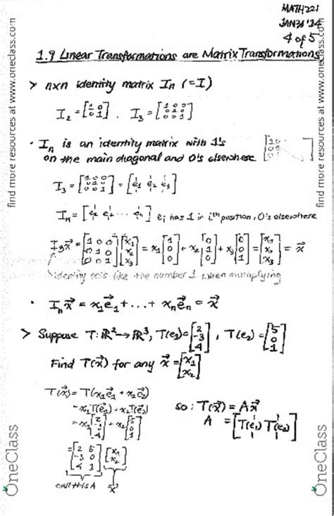 Math 221 Lecture Math221 1 9 Linear Transformations Are Matrix Transfo Oneclass