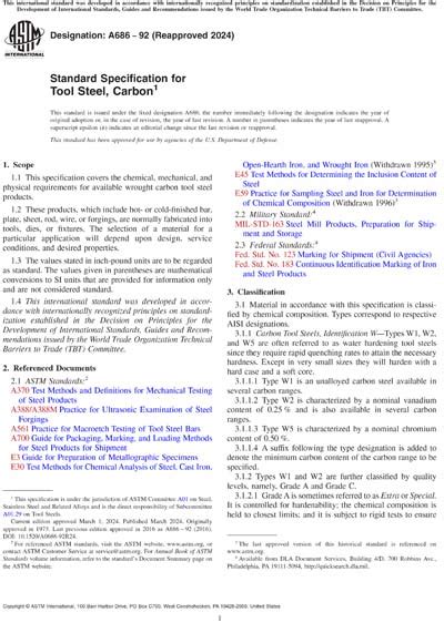 Astm A686 92 2024 Standard Specification For Tool Steel Carbon