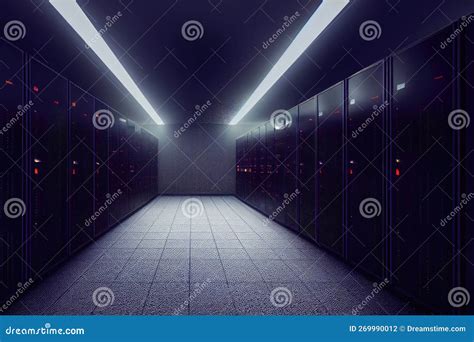 Dark Server Racks In Computer Network Security Server Room Data Center