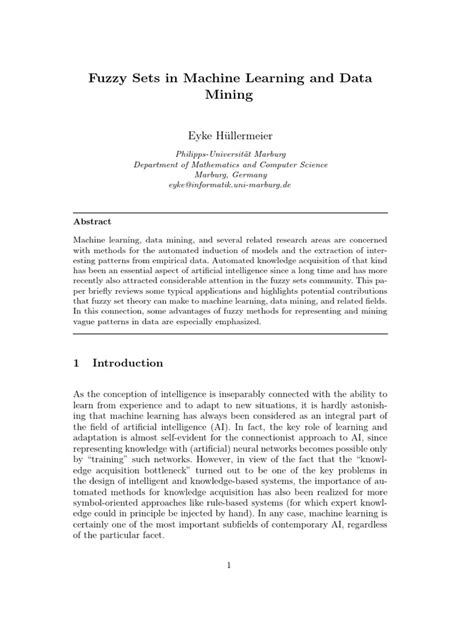 Fuzzy Sets In Machine Learning And Data Mining Pdf Fuzzy Logic