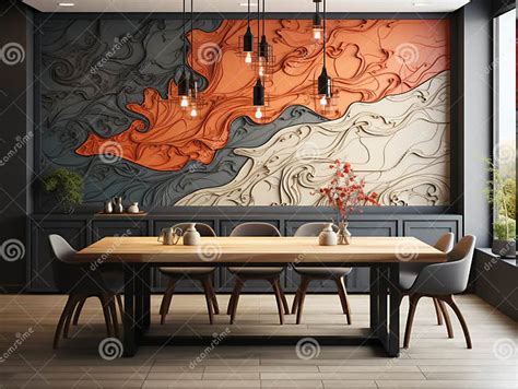 A Beautiful Dining Table With A Dining Room Wall Mural Featuring