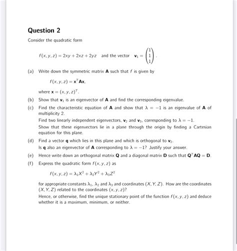 Solved Question 2consider The Quadratic