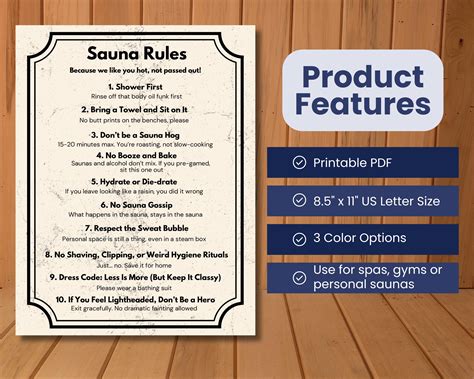 Funny Sauna Rules Printable Sign For Sauna Gym Or Spa Etsy