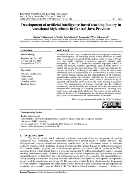 Development Of Artificial Intelligence Based Teaching Factory In