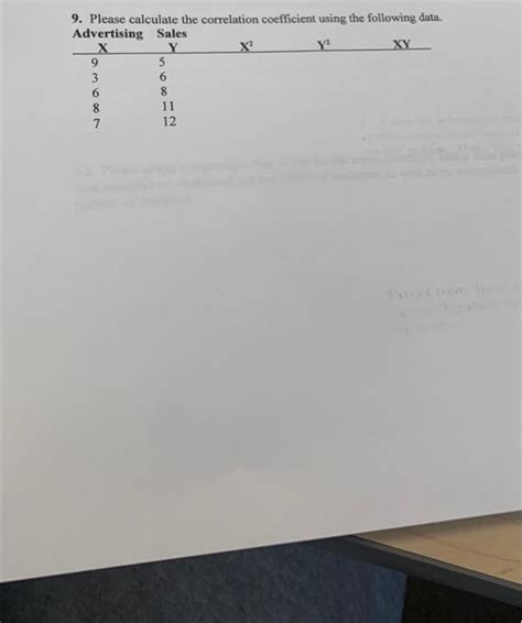 Solved 9 Please Calculate The Correlation Coefficient Using