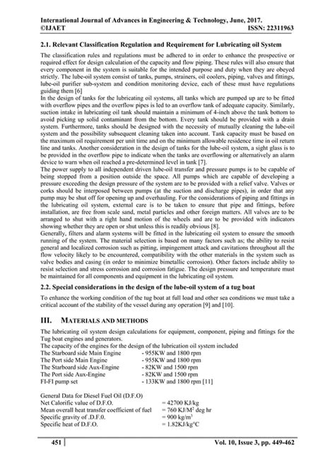 DESIGN CALCULATION FOR EQUIPMENT AND COMPONENTS SPECIFICATION OF LUBRICATING OIL SYSTEM OF A TUG