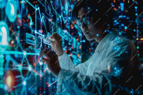 Premium Photo Scientist Is Using A High Tech Dashboard To Analyze Science And Research Data