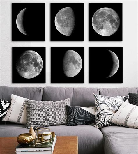 Moon Phases Print Set Of 6 Living Room Decor Moon Wall Art Print