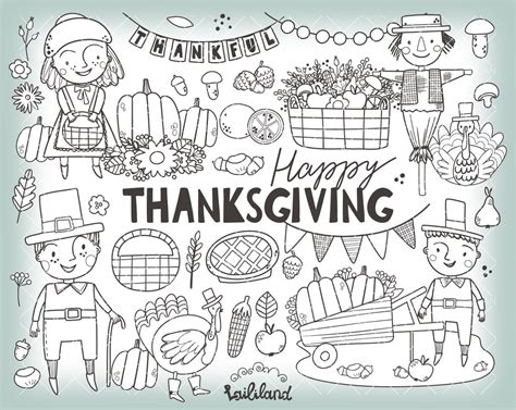Thanksgiving Black And White Clipart Happy Thanksgiving Doodle Clip