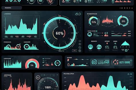 인포그래픽 요소와 함께 Hud 미래 인터페이스 Hitech 디스플레이 차트 및 다이어그램과 함께 대시보드 프리미엄 Ai 생성 이미지