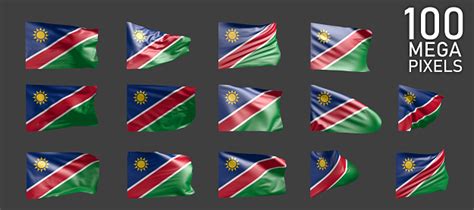 나미비아 플래그 격리 회색 배경에 흔들리는 플래그의 다양한 사실적 렌더링 개체 3d 그림 3차원 형태에 대한 스톡 사진 및 기타 이미지 Istock