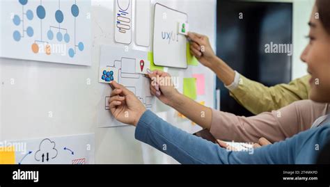 Developer Team Brainstorming Ui And Ux Designs For Mobile App On Paper