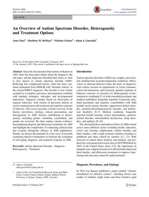 Pdf An Overview Of Autism Spectrum Disorder Heterogeneity And Treatment Options