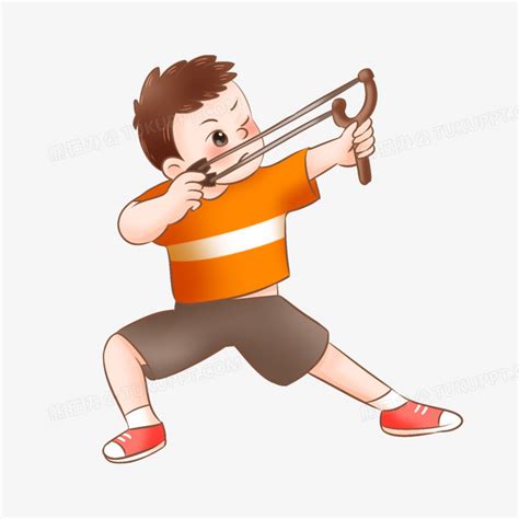 手绘插画风打弹弓的小男孩免抠元素PNG图片素材下载 手绘PNG 熊猫办公