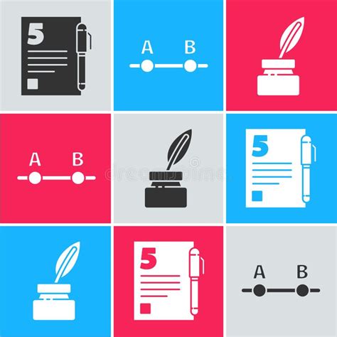 Set Test Or Exam Sheet And Pen Graph Schedule Chart Diagram And Feather And Inkwell Icon