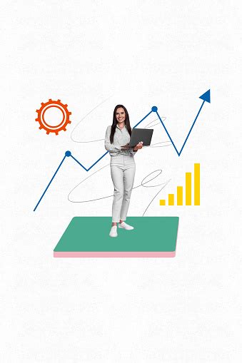 크리 에이 티브 콜라주 그림 수직선 포스터 젊은 성공한 여자 진행 차트 통계 수입 수입 이익 흰색 배경 30 34세에 대한 스톡 사진 및 기타 이미지 Istock