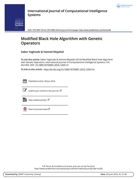 Pdf Modified Black Hole Algorithm With Genetic Operators