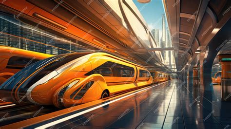 Premium Photo A Photo Of A Futuristic Train Station Sleek Architecture With Futuristic Trains
