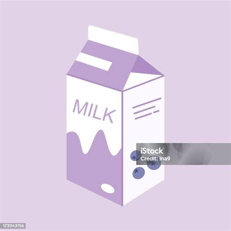 블루베리 맛 유기농 우유 상자 베리 우유 상자 벡터 일러스트레이션 만화 벡터 스타일입니다 개념에 대한 스톡 벡터 아트 및 기타