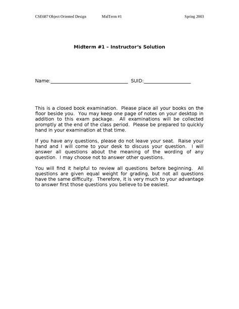 Solved Questions For Object Oriented Design Midterm 1 Cse 687 Docsity