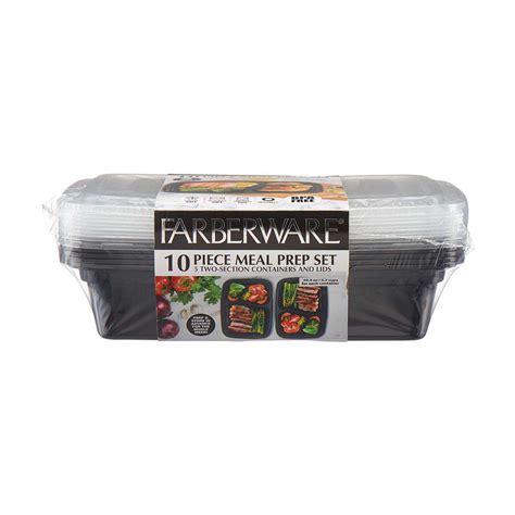 Farberware Meal Prep Set 10 Sets Rectangular 2 Compartment 37 Cup