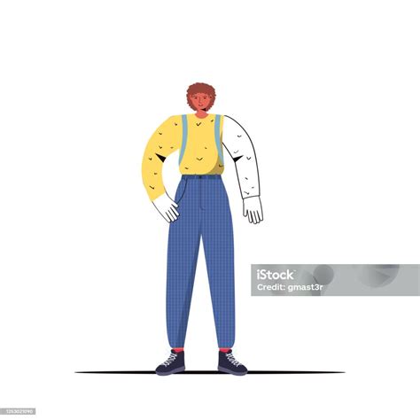 캐주얼 트렌디 한 옷 남성 만화 캐릭터 서 포즈 전체 길이에 젊은 남자 가공의 인물에 대한 스톡 벡터 아트 및 기타 이미지 가공의 인물 개념 귀여운 Istock