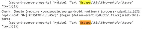 apart from n what all escape characters does mit app support 5 by