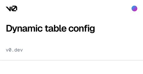 Dynamic Table Config V0 By Vercel