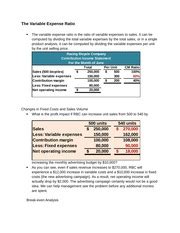 The Variable Expense Ratio The Variable Expense Ratio The Variable Expense Ratio Is The Ratio
