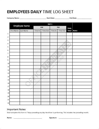 8 Printable Free Time Log Sheet Templates For MS Word