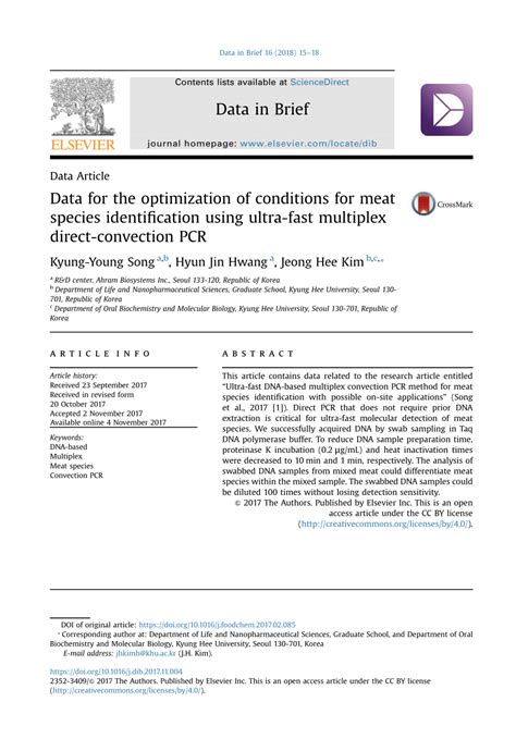 Pdf Data For The Optimization Of Conditions For Meat Species Identification Using Ultra Fast