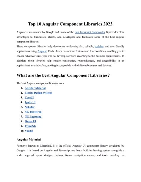 PPT Top 10 Angular Component Libraries 2023 PowerPoint Presentation