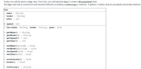 Solved Today You Will Be Given A Car Class From This You