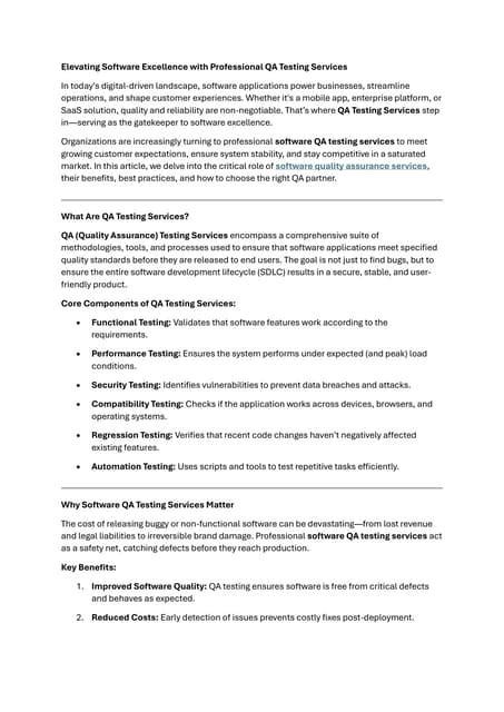 Elevating Software Excellence With Professional Qa Testing Servicespdf