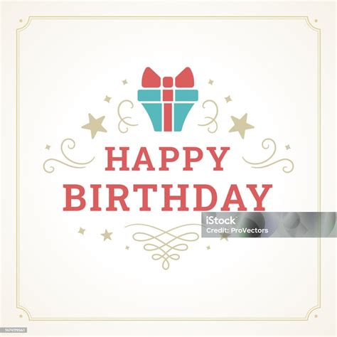 생일 축 하 선물 선물 상자 곡선 클래식 화려한 빈티지 인사말 카드 템플릿 벡터 플랫 고풍스런에 대한 스톡 벡터 아트 및 기타 이미지 고풍스런 곡선 기념일 Istock