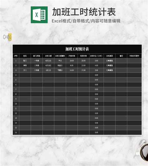 车间加班工时自动计算表excel模板 完美办公