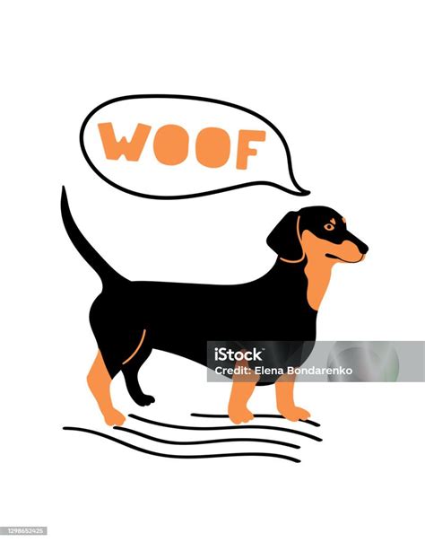 닥스훈트의 벡터 초상화 개와 만화 일러스트와 인쇄 포스터 스티커 또는 카드에 대한 인용 우프 벡터에 대한 스톡 벡터 아트 및 기타 이미지 Istock