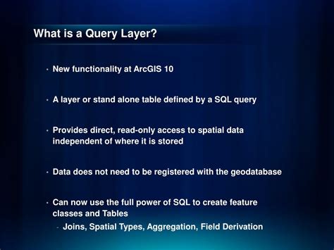Ppt Using Spatial Data In Arcgis With Query Layers Powerpoint Presentation Id5409113