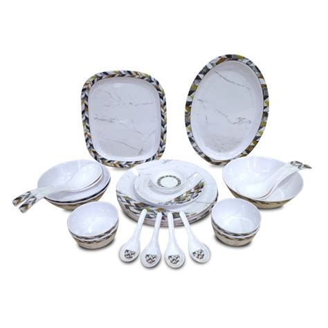 Rayzware Goldstone 35 Piece Melamine Dinner Set Marble Design For 6