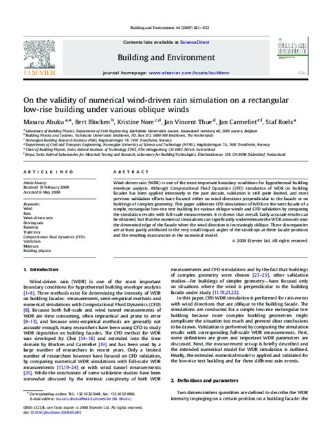 Pdf On The Validity Of Numerical Wind Driven Rain Simulation On A
