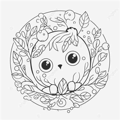 중간 윤곽선 스케치 드로잉에 잎이 있는 귀여운 올빼미 색칠 벡터 장식용 그림 장식용 개요 장식용 스케치 Png 일러스트 및 벡터 에 대한 무료 다운로드 Pngtree