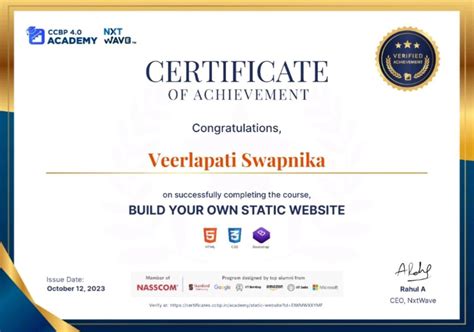 Veerlapati Swapnika On Linkedin Nxtwave Html Css Bootstrap First Achievement Ccbp